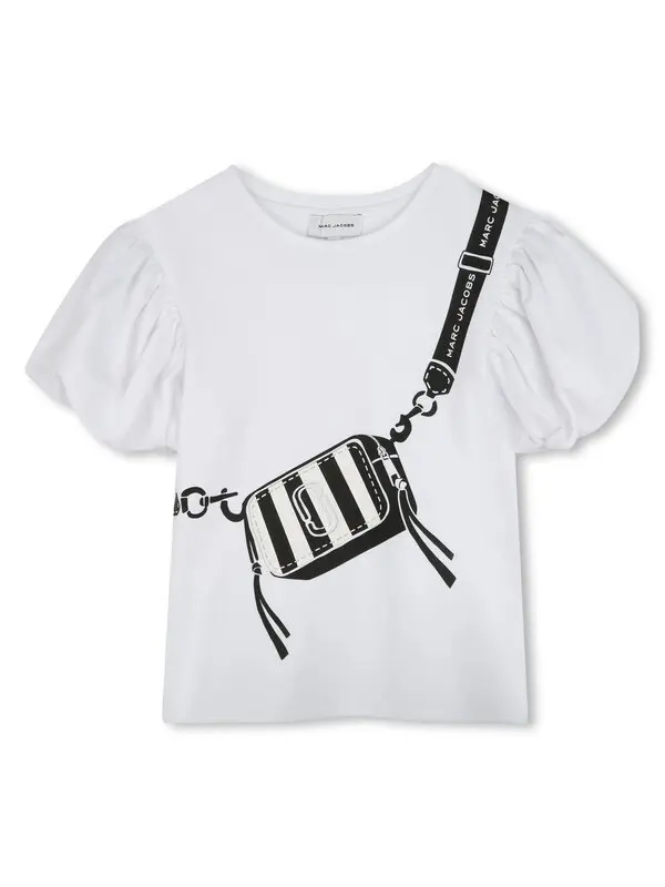 Marc Jacobs Short Puff Sleeve T-shirt With Trompe L'oeil Print - White