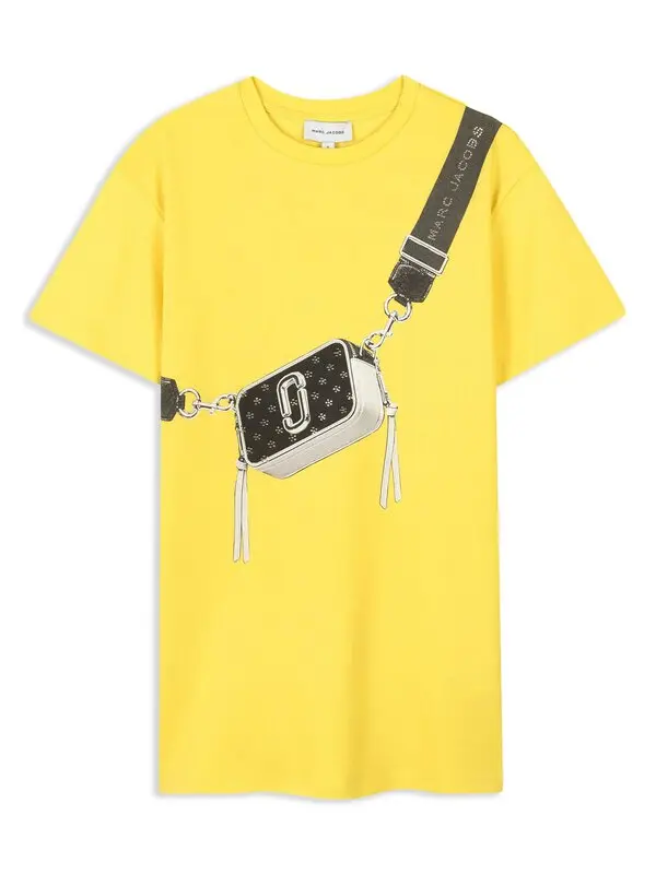 Marc Jacobs Graphic Print Short Sleeve Dress With Rhinestone Embellishments - Yellow