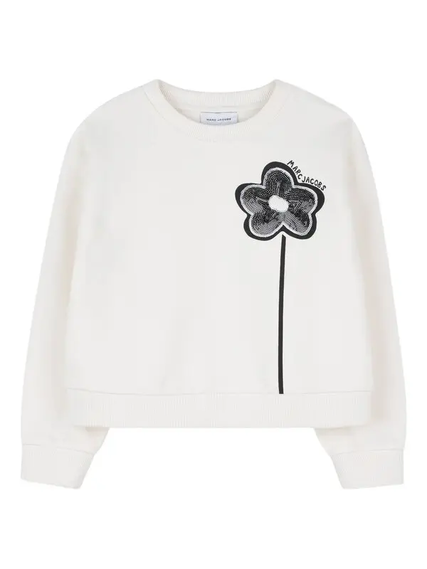 Marc Jacobs Mini Ribbed Sweatshirt With Rhinestone Flower - White