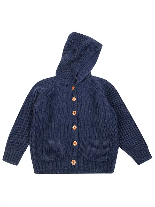 1+IN THE FAMILY Hooded Cardigan With Button Detail And Pockets