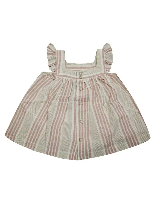 1+IN THE FAMILY Ruffled Striped Linen Mini Tank Top