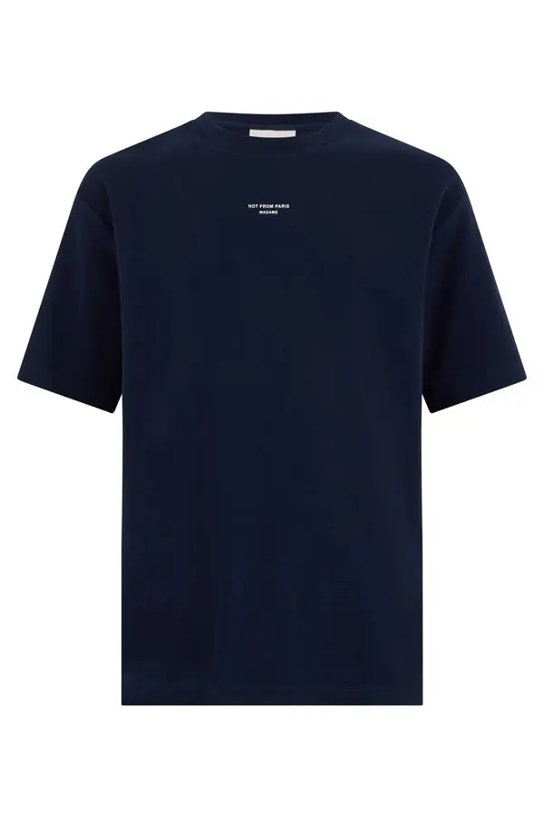Drole De Monsieur Cotton Crew Neck T-shirt With Slogan - Blue