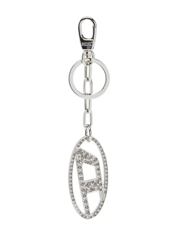 DIESEL® Oval D Mini Crystal Keychain With Short Chain - Argento
