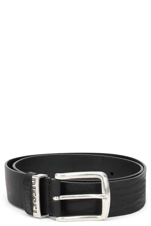 DIESEL® Calfskin Leather Belt With Silver Buckle - Black