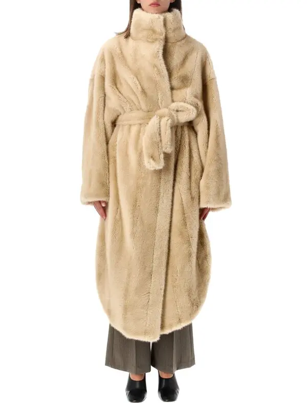 THE FRANKIE SHOP Belted Faux Fur Coat - Beige