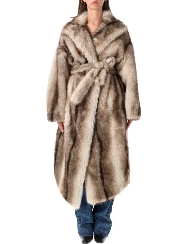 THE FRANKIE SHOP Belted Faux Fur Coat - Grigio