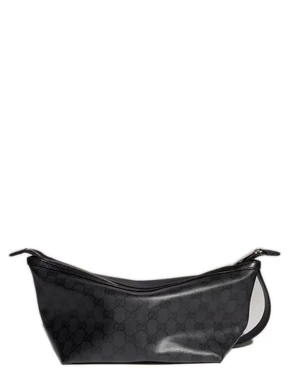 Gucci Mini Canvas Wristlet Bag With Leather Trim And Zip Closure 16 Cm X 21.5 Cm X 13.5 Cm - Nero