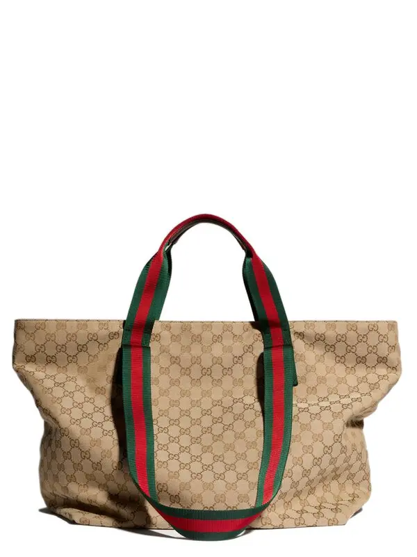 Gucci 35 Cm Gg Canvas Double-handle Tote With Web Detail, Zip Closure