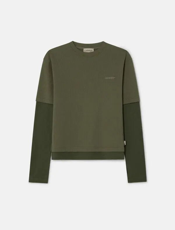 CARRER Double Hem Long Sleeve Top - Double Green