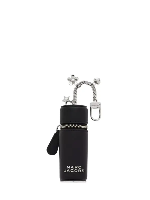 Marc Jacobs Mini Leather Zip Fastening Keychain With Silver-tone Chain Detail - Black