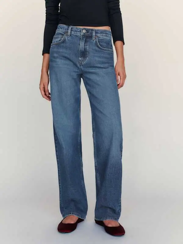 REFORMATION Miles Stretch Mid Rise Straight Long Leg Jeans