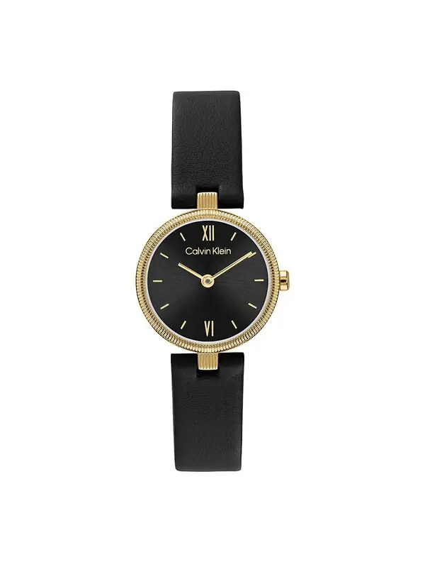 Calvin Klein Textured Bezel Shimmer Dial Watch With Camel Leather Strap - Black