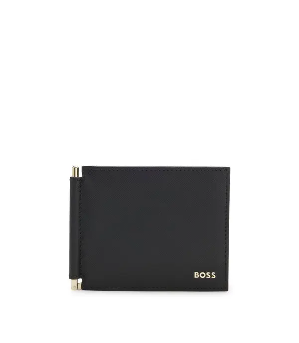 BOSS Textured Leather Wallet With Gold-tone Money Clip
