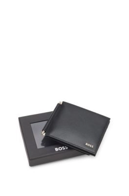 BOSS Textured Leather Wallet With Gold-tone Money Clip
