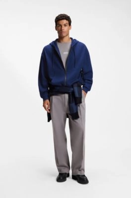 Hugo Loose-fit Zip-up Hoodie In A Waffle Knit - Dark Blue