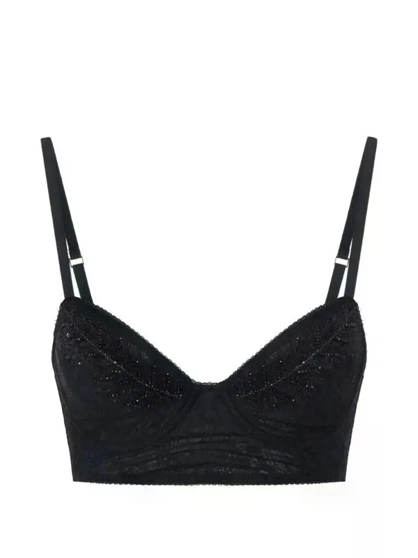 Elisabetta Franchi Bra In Lace Fabric With Embroidered Feathers