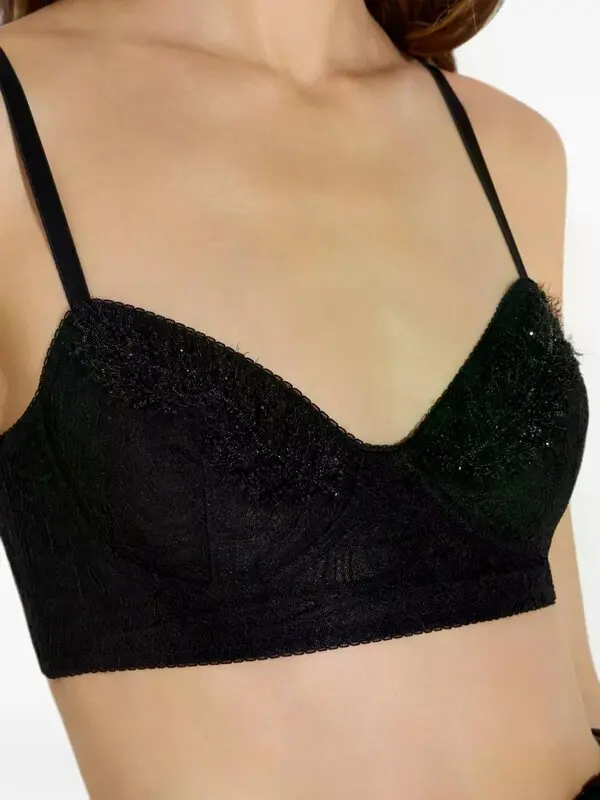Elisabetta Franchi Bra In Lace Fabric With Embroidered Feathers