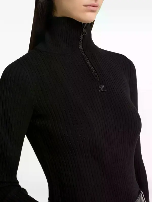 COURREGES Logo-appliqué Ribbed-knit Sweater