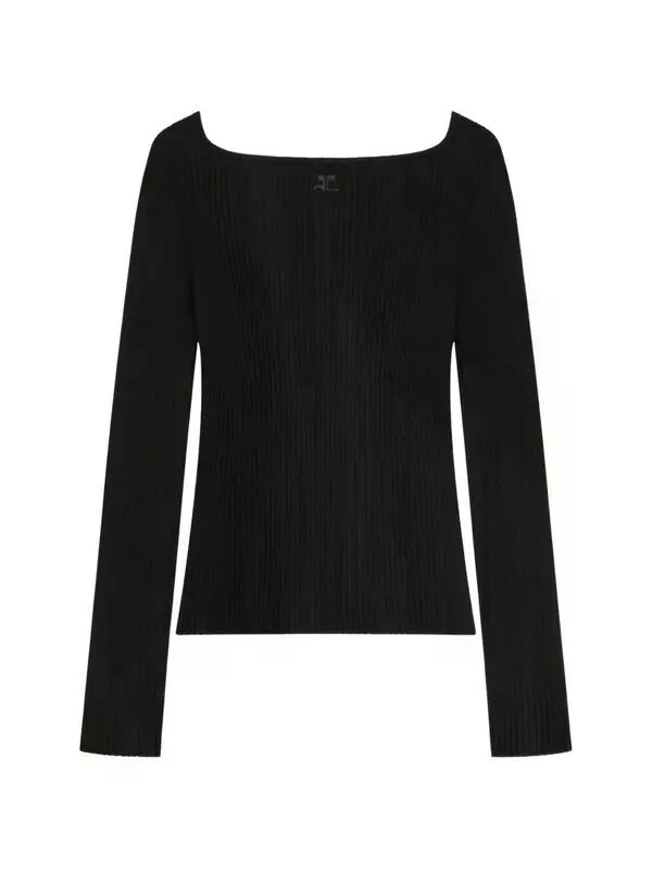 COURREGES Ribbed-knit Square-neck Sweater - Black