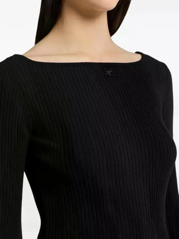 COURREGES Ribbed-knit Square-neck Sweater