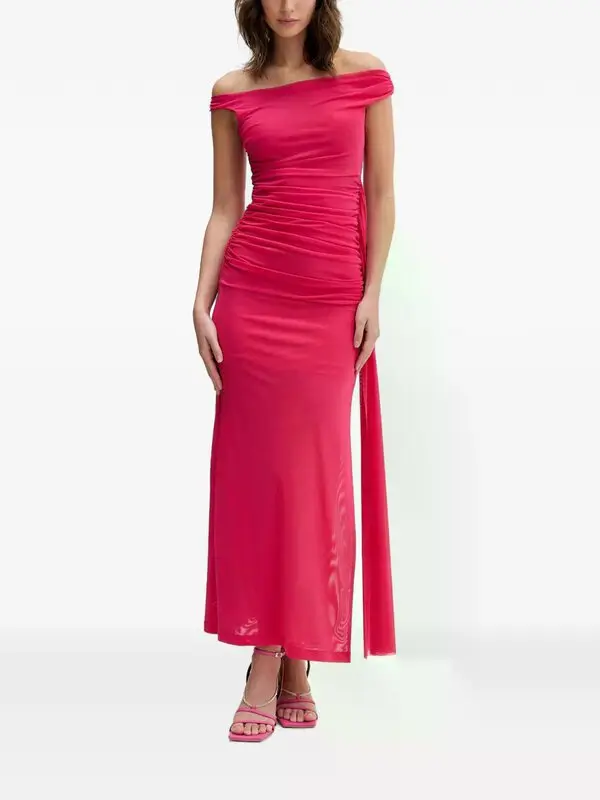 Bardot Off-shoulder Ruched Maxi Dress - Pink