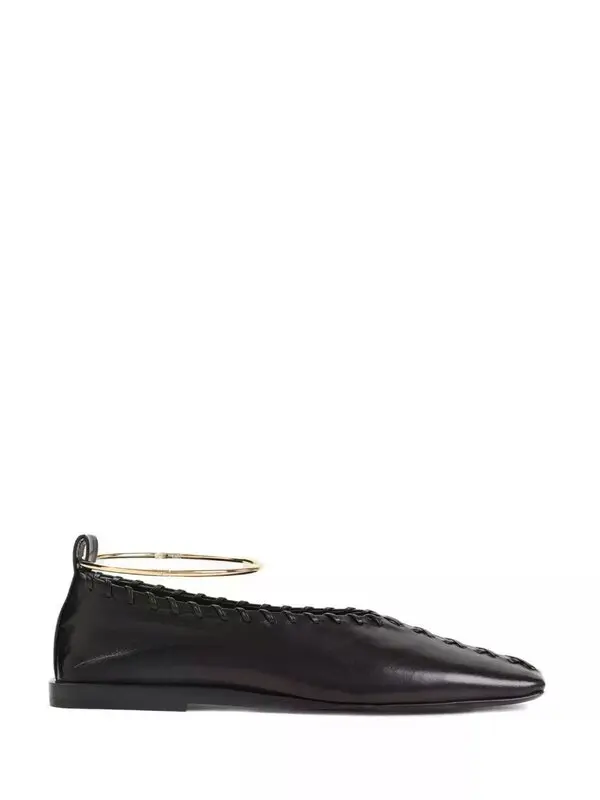 JIL SANDER Ring Whipstitch Anklet Ballet Flats - Black
