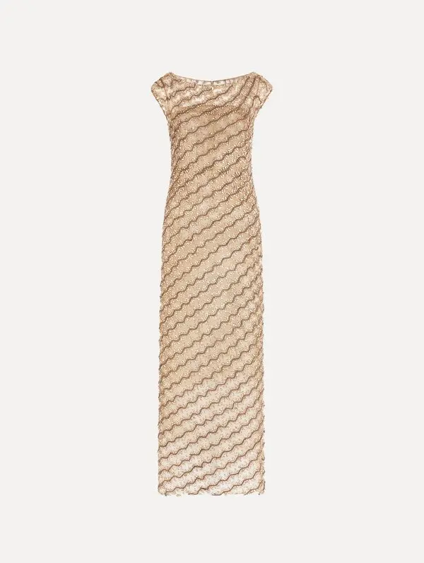 Oscar De La Renta Beaded Wave Embroidered Sleeveless Cocktail Dress - Gold