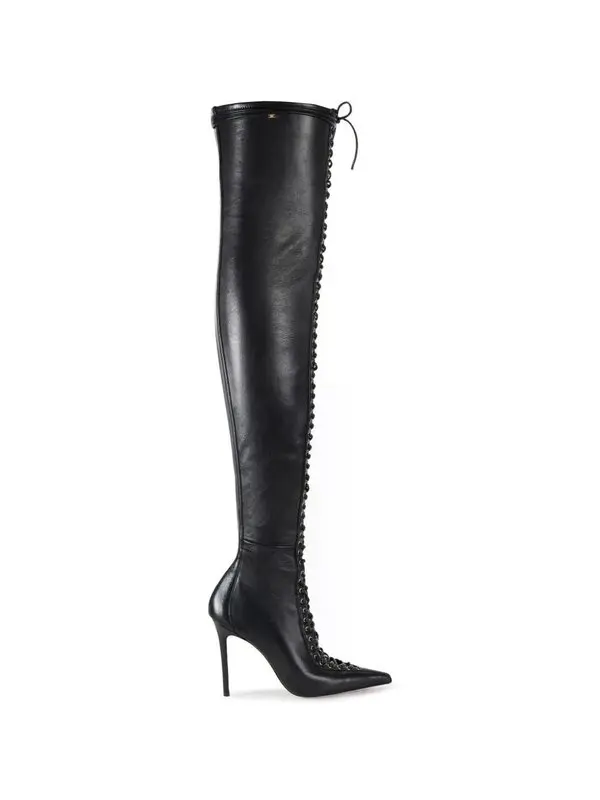 Elisabetta Franchi Nappa Leather Boots With Criss-cross Laces - Black