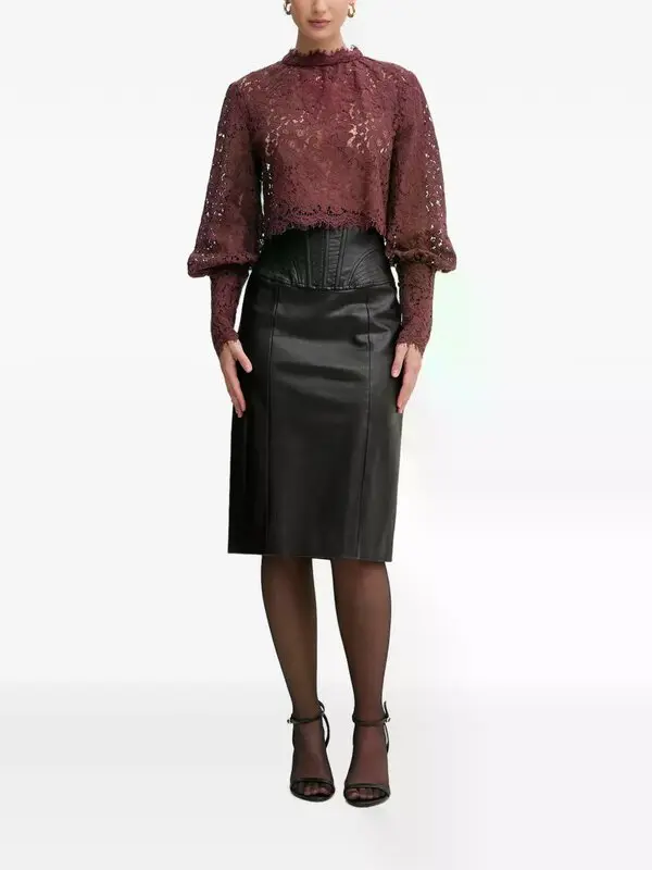 Bardot Georgia Lace Balloon-sleeve Top - Red