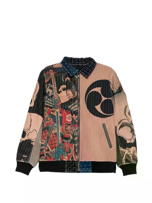 TP WORKS Graphic Print Shirt Jacket - Neutrals