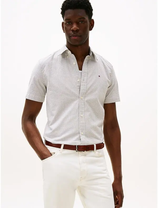 Tommy Hilfiger Regular Fit Stretch Stripe Oxford Shirt - Uniform Olive