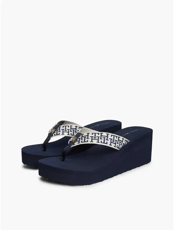 Tommy Hilfiger Jacquard Monogram Wedge Flip-flop - Space Blue