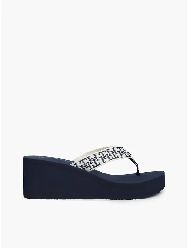 Tommy Hilfiger Jacquard Monogram Wedge Flip-flop - Space Blue