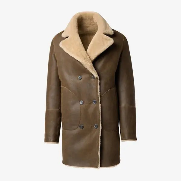 Allen Edmonds Double Breasted Shearling Coat - Brown