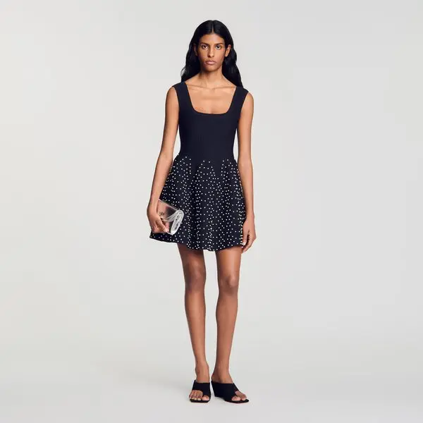 Sandro Short Knit Dress With Beads