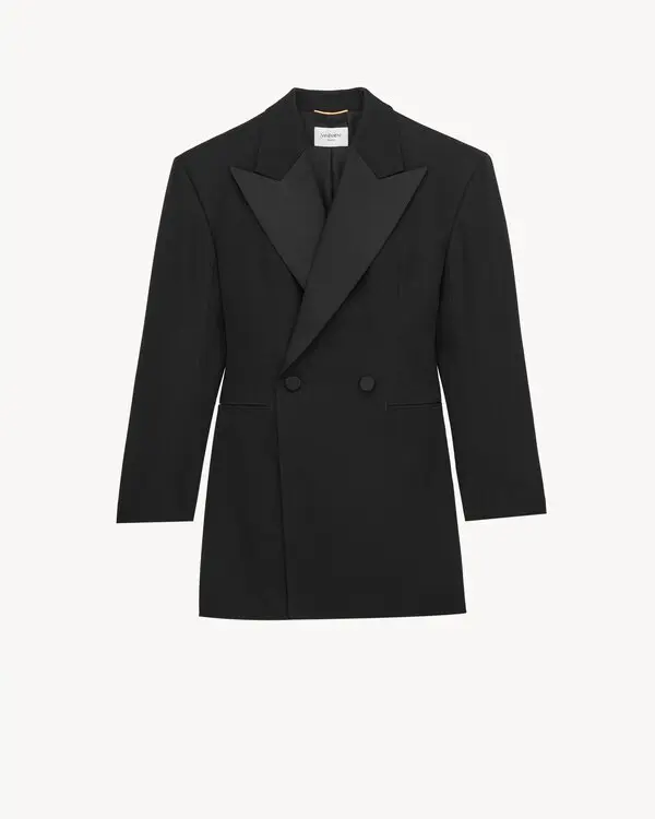 Saint Laurent Double-breasted Tuxedo Jacket In Grain De Poudre