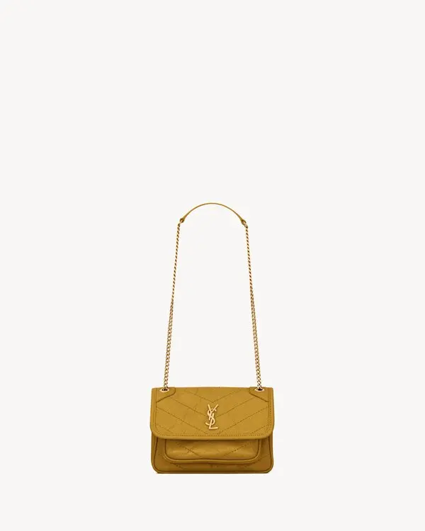 Saint Laurent Niki Mini In Vintage Leather - Grass Lime