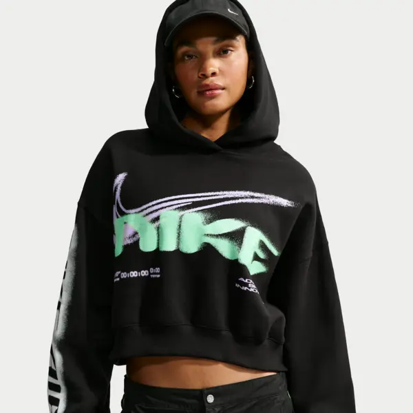Nike Studio Fleece Medium Weight Cropped Oversized Pullover Hoodie