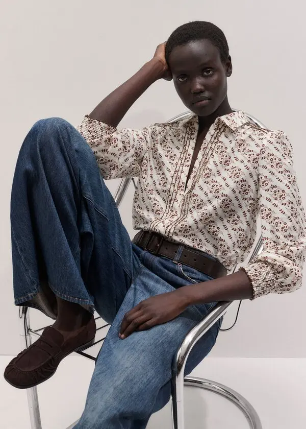 ME+EM Diagonal Floral Print Silk Cotton Blouse