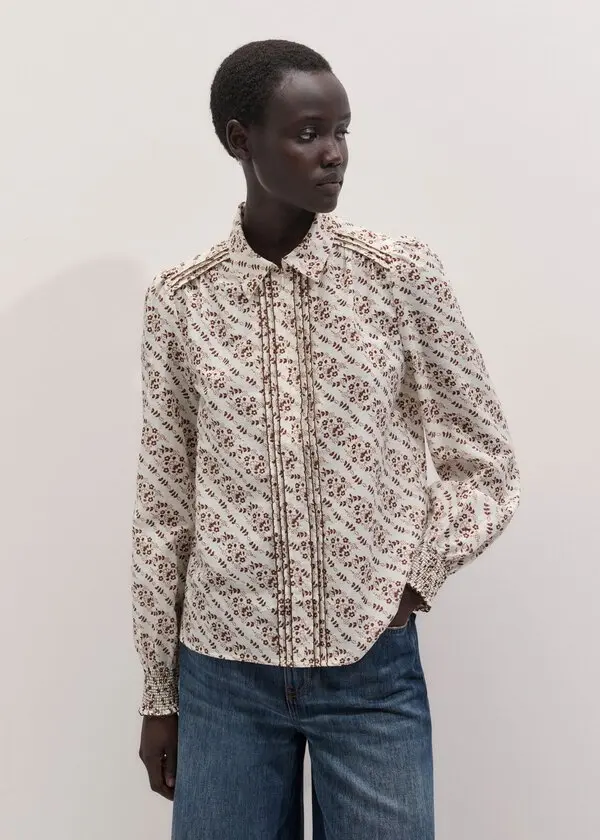 ME+EM Diagonal Floral Print Silk Cotton Blouse