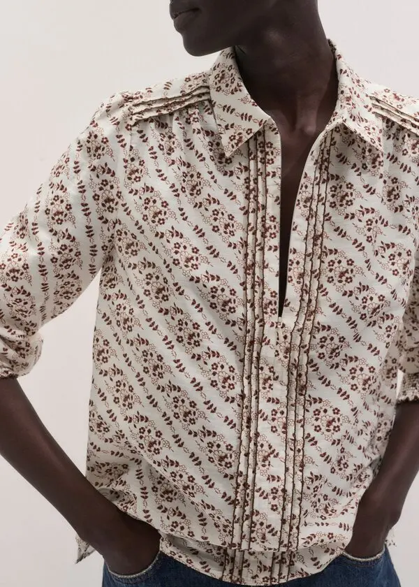 ME+EM Diagonal Floral Print Silk Cotton Blouse