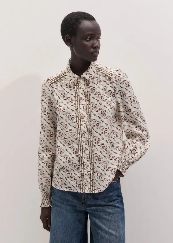 ME+EM Diagonal Floral Print Silk Cotton Blouse