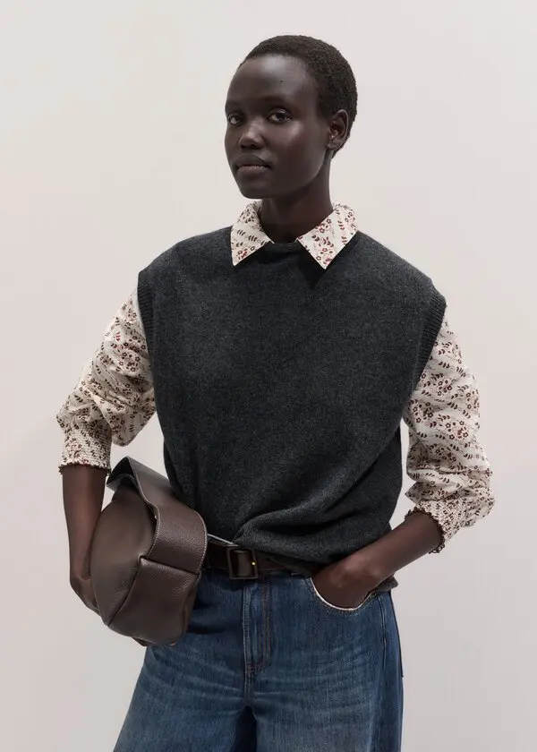 ME+EM Diagonal Floral Print Silk Cotton Blouse