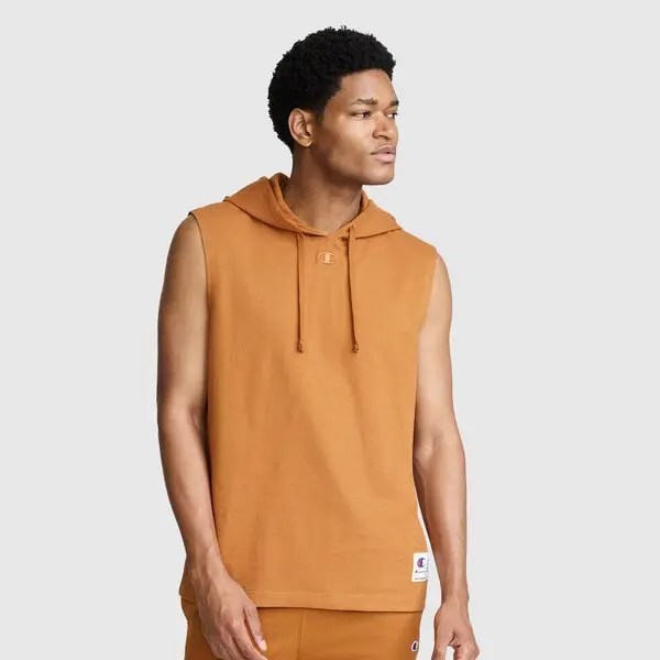 Champion Jersey Sleeveless Hoodie, C Logo - Glazed Ginger