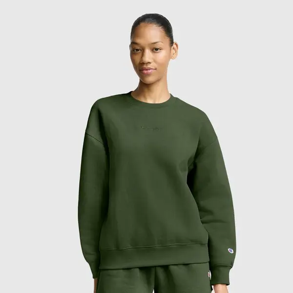 Champion Powerblend Crewneck Sweatshirt, Embroidered Script Logo - Chive