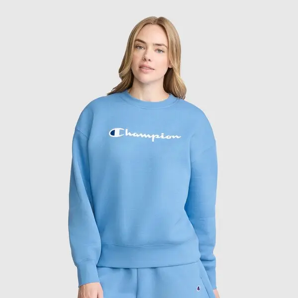 Champion Powerblend Crewneck Sweatshirt, Script Logo - Riviera