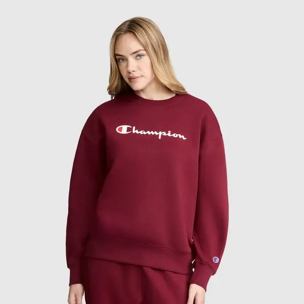Champion Powerblend Crewneck Sweatshirt, Script Logo - Cabernet