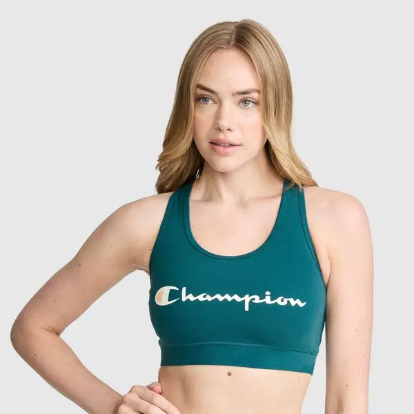 Champion Sports Bra, Script Logo - Deep Teal