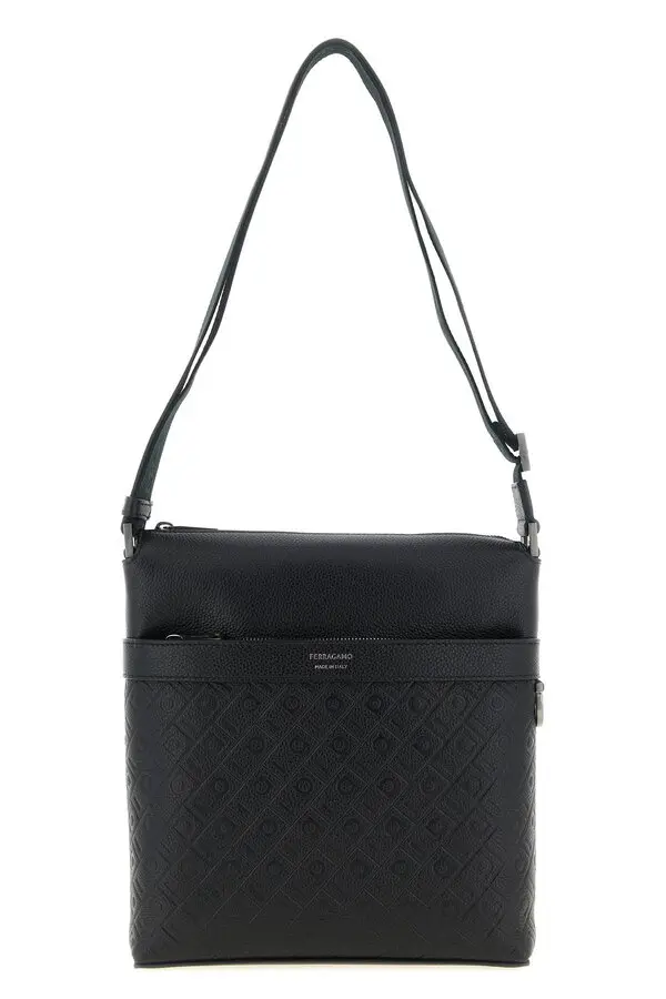 FERRAGAMO Monogram' Messenger Crossbody Bag - Black
