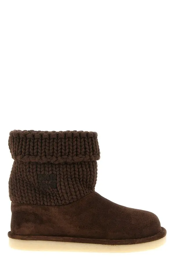 Miu Miu Suede And Knit Ankle Boots - Brown